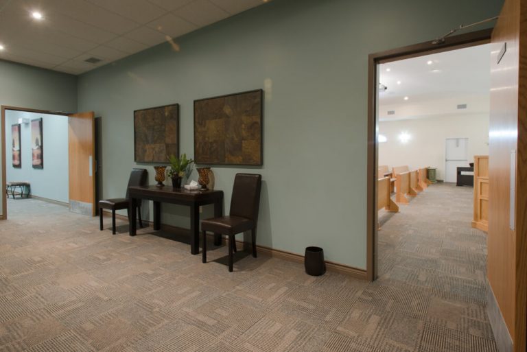 view of chapel and hallway, funeral services | Moose Jaw Funeral Home